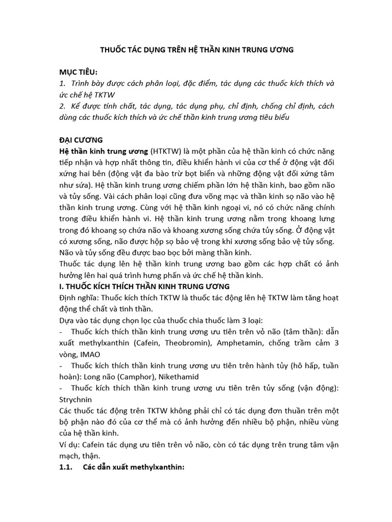 Bai 37 THUỐC TÁC DỤNG TRÊN HỆ THẦN KINH TRUNG ƯƠNG | PDF