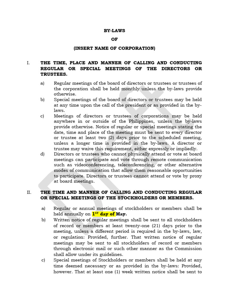 BYLAWS - Sample | PDF | Proxy Voting | By Law