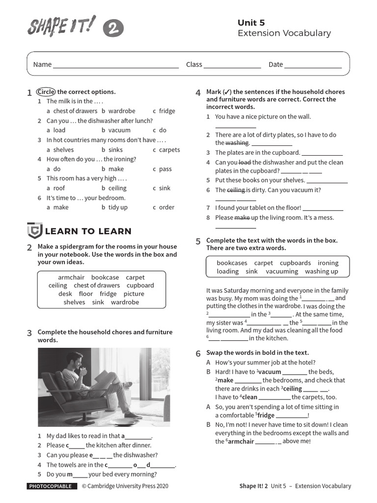 Vocabulary Extension Unit5 Without Answers | PDF | Bedroom | Housekeeping