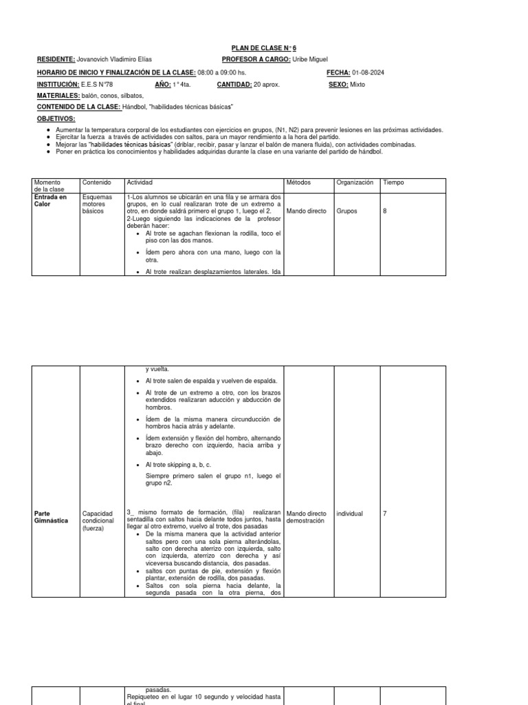 Plan de Clase N 6 Secundario. | PDF