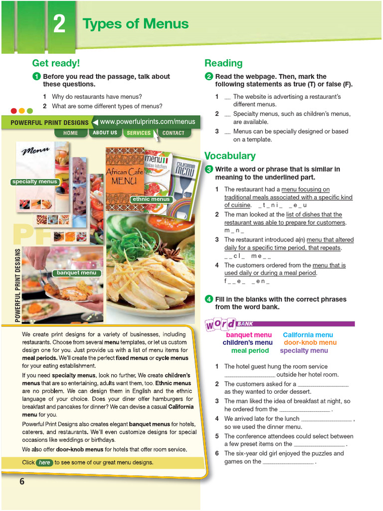 Types of Menus | PDF | Menu | Meal