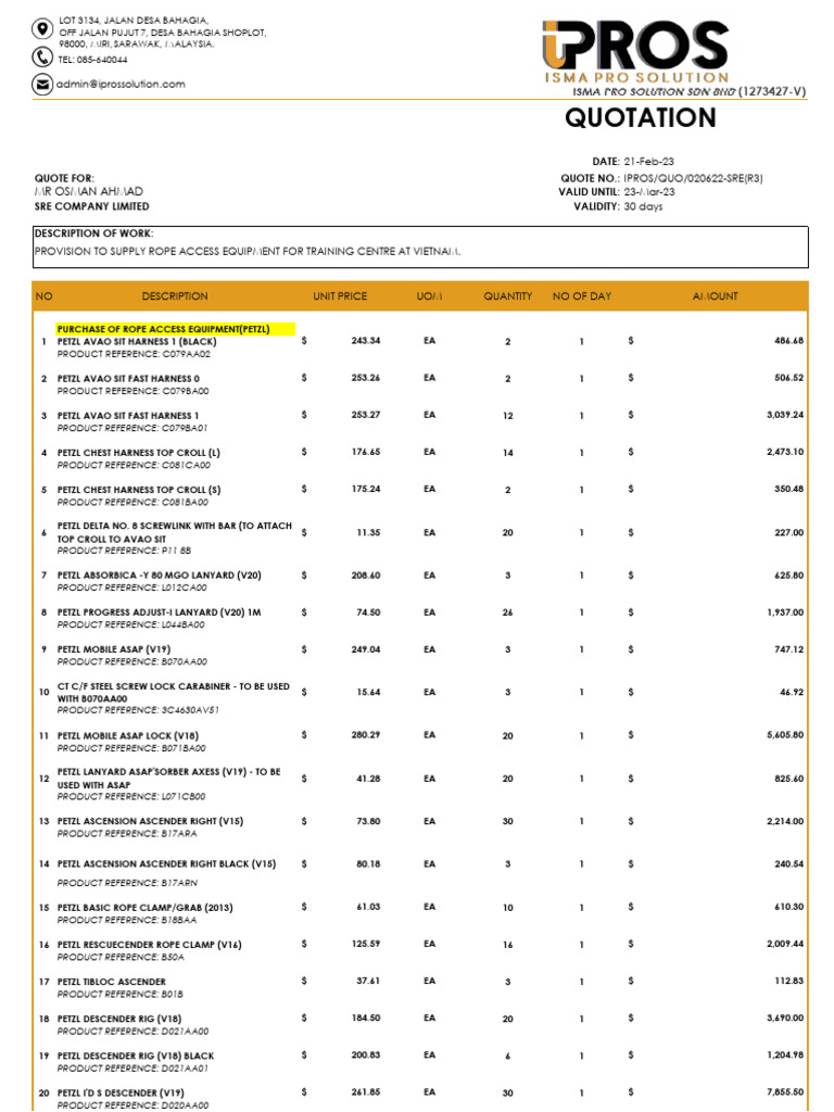 Ipros - Quo - 020622 (R4) - Sre - Provision To Supply Rope Access ...