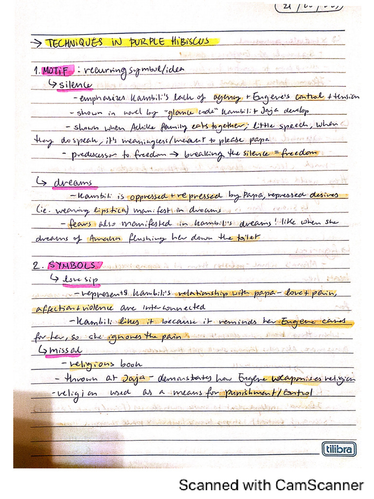 IGCSE English Literature Purple Hibiscus Revision Notes | PDF