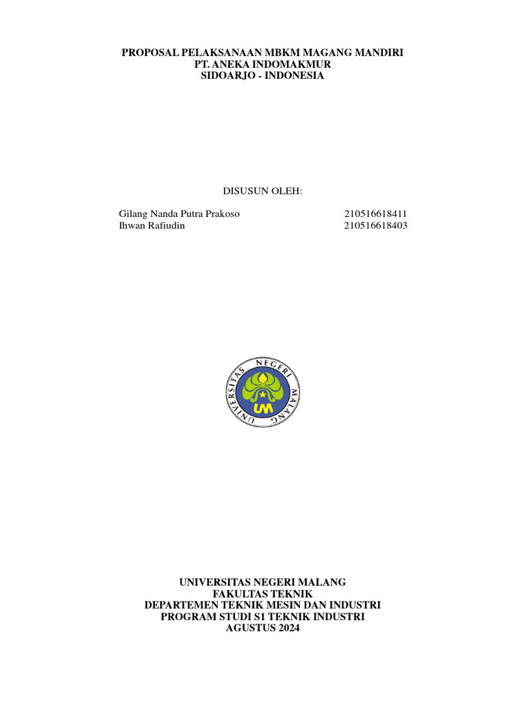 Cover Proposal Pelaksanaan MBKM Magang Mandiri | PDF