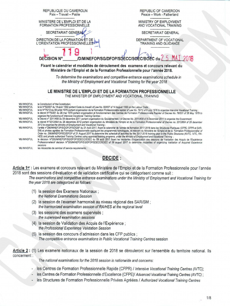 Calendrier Modalites Examens Concours Minefop 2018 | PDF