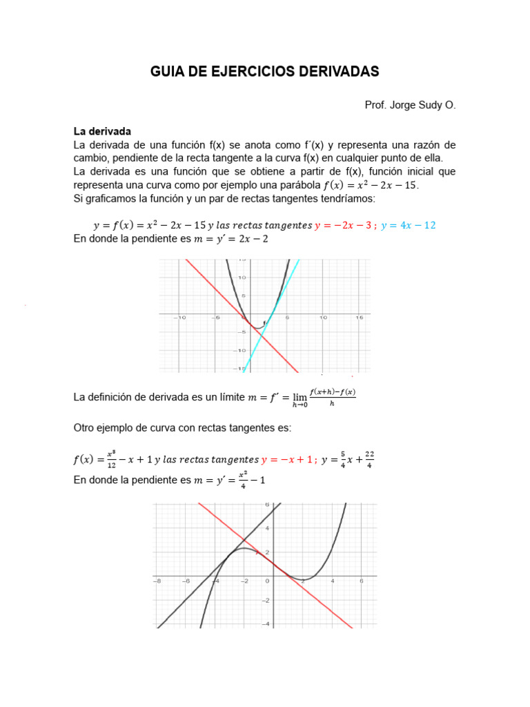 Guía de Ejercicios Derivadas | PDF | Derivado | Pendiente