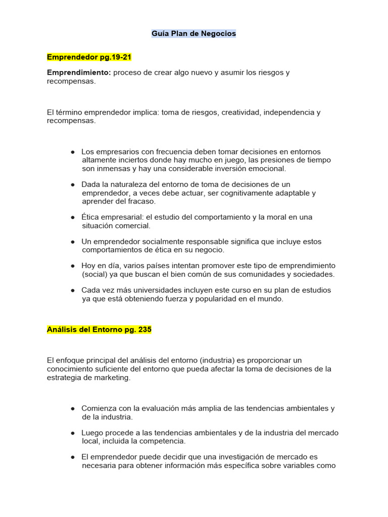 Guía Plan de Negocio | PDF | Plan de negocios | Iniciativa empresarial