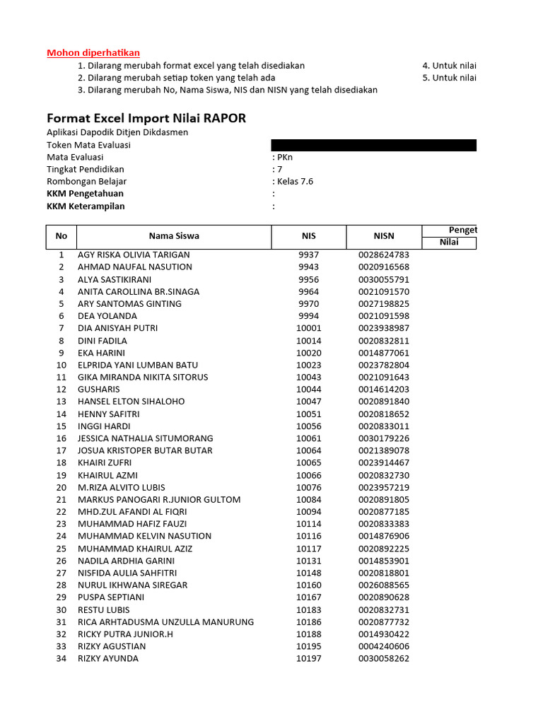 Panduan Format Excel Nilai RAPOR | PDF