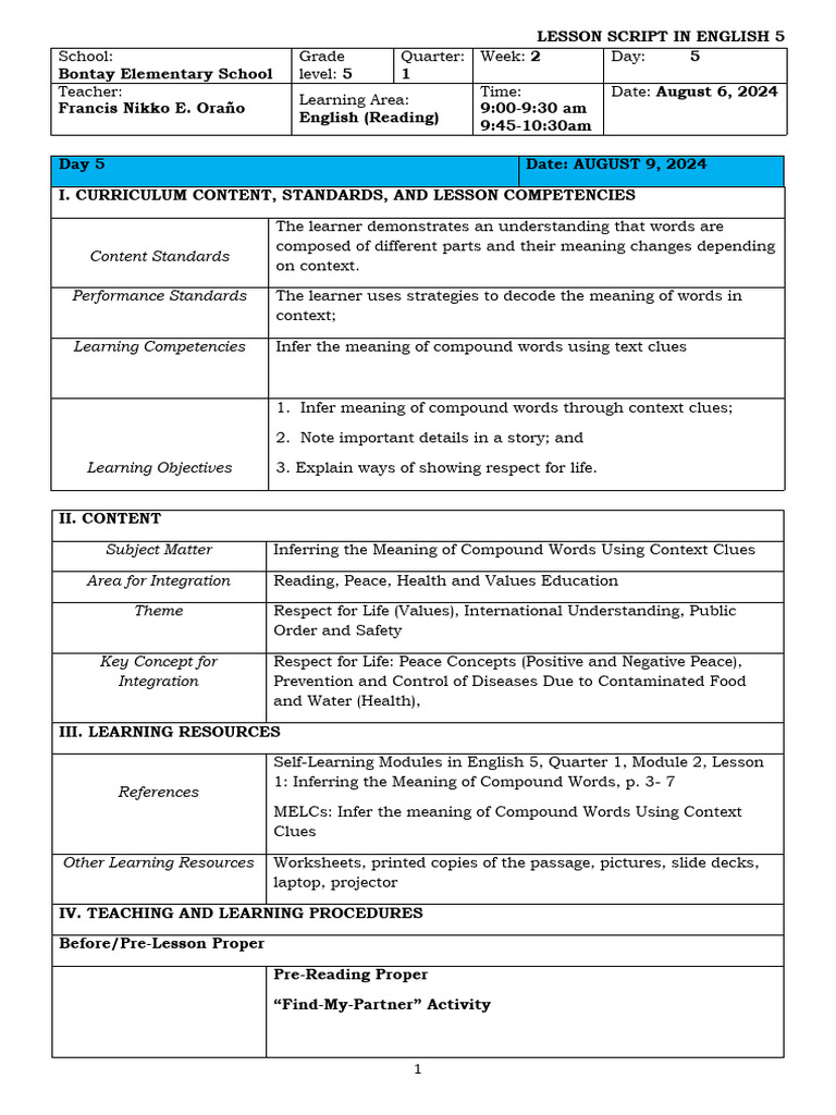 2024-LS-ENG5 CUF Q1Wk2 Final | PDF | Learning | Teachers
