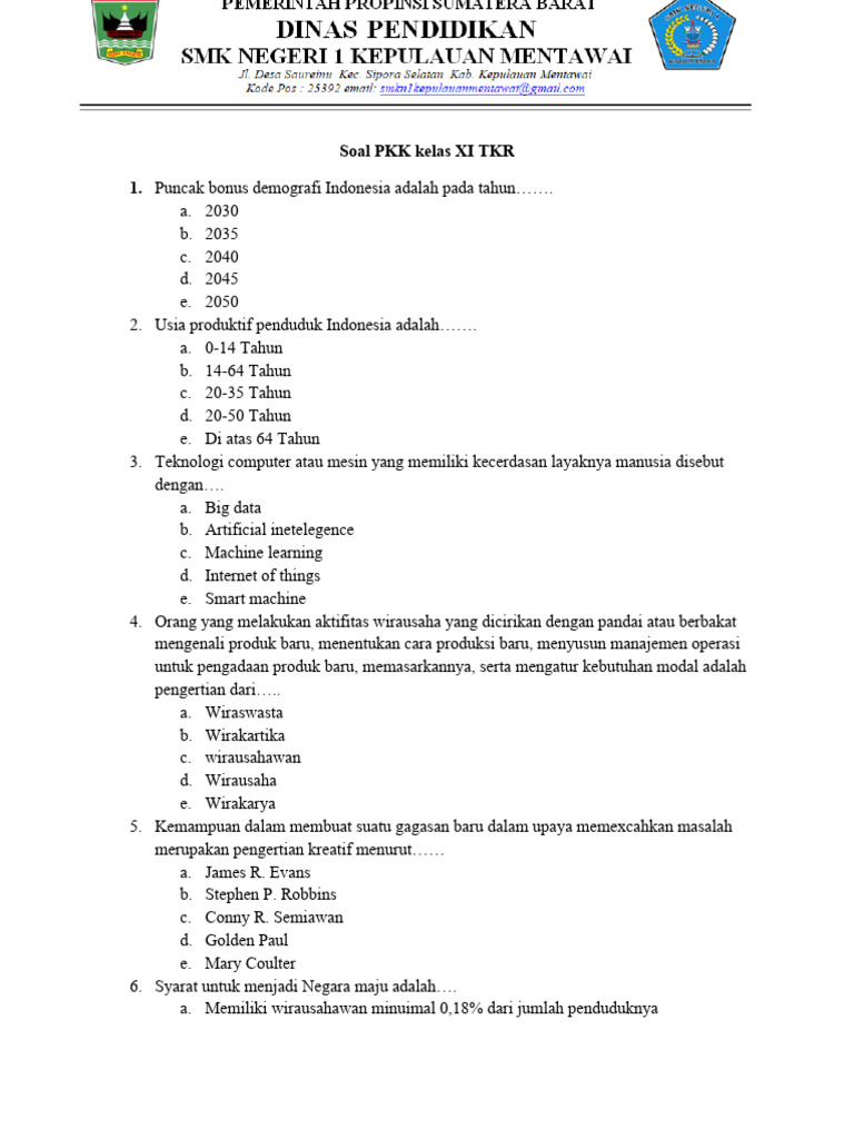 Soal PKK Kelas XI TKR | PDF | Karier & Perkembangan