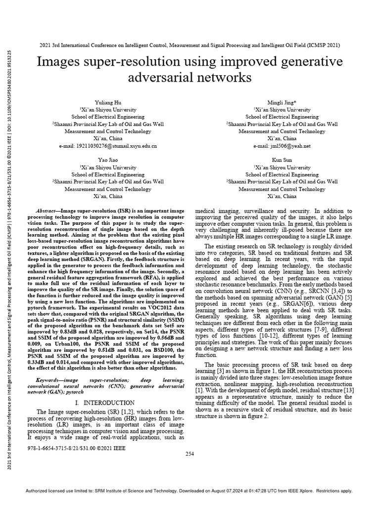 Images Super Resolution Using Improved Generative Adversarial Networks Pdf Deep Learning