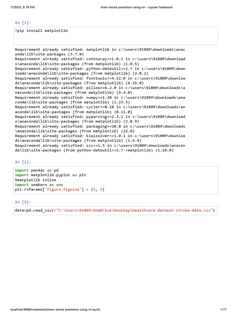Brain Stroke Prediction Using ML - Jupyter Notebook | PDF