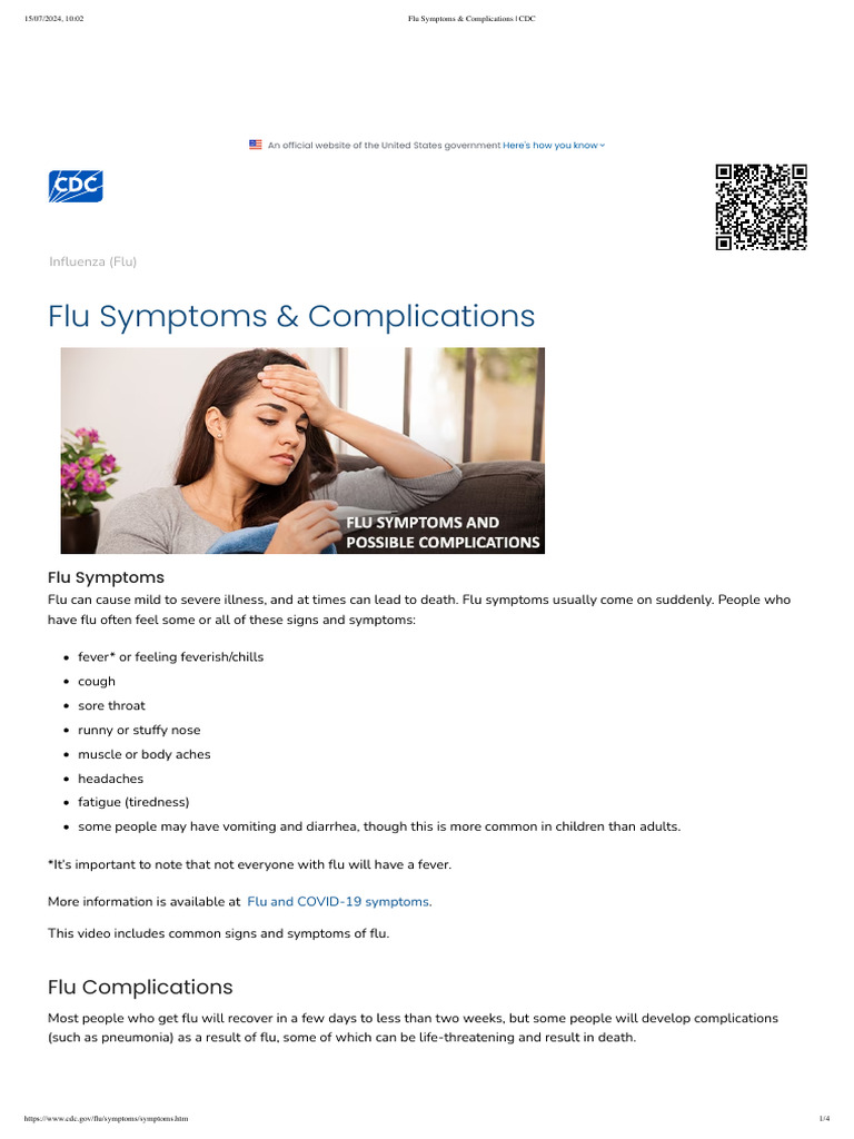 US CDC. Flu Symptoms and Complications. | PDF | Influenza | Common Cold