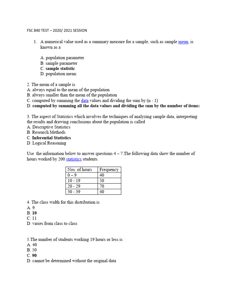 FSC 840 Test1 Answers | PDF | Mean | Statistics