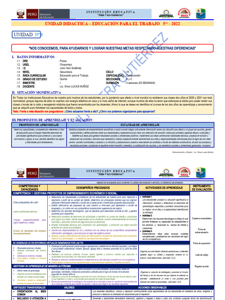 EdA 0 JVG 2023 EPT-5TO | PDF | Aprendizaje | Iniciativa empresarial