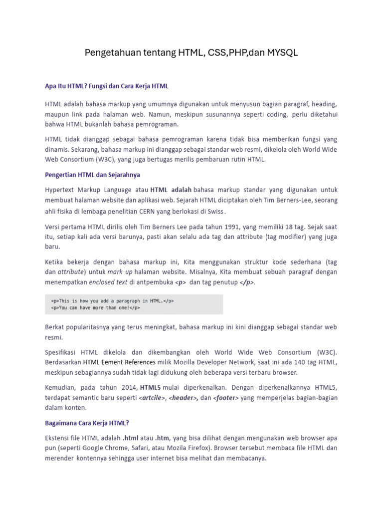 Pengetahuan Tentang Html Css Php Mysql 2 Pdf 