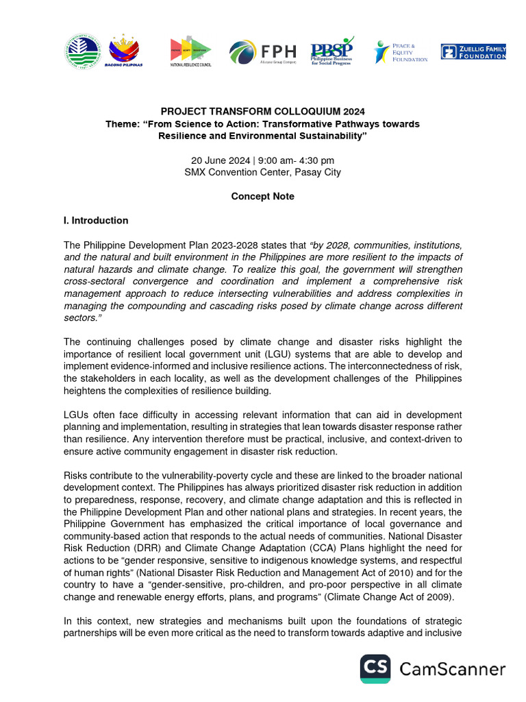 Project TRANSFORM Colloquium Concept Note V1 | PDF | Disaster Risk ...