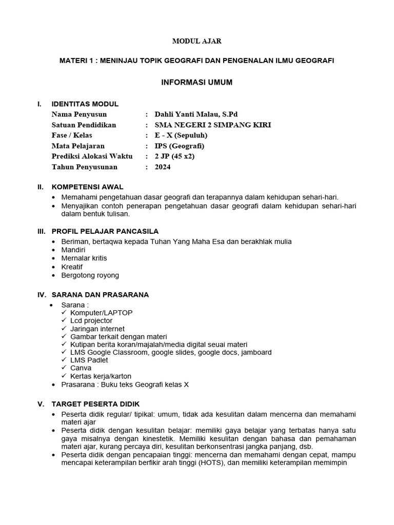 MODUL AJAR Pertemuan 1 | PDF