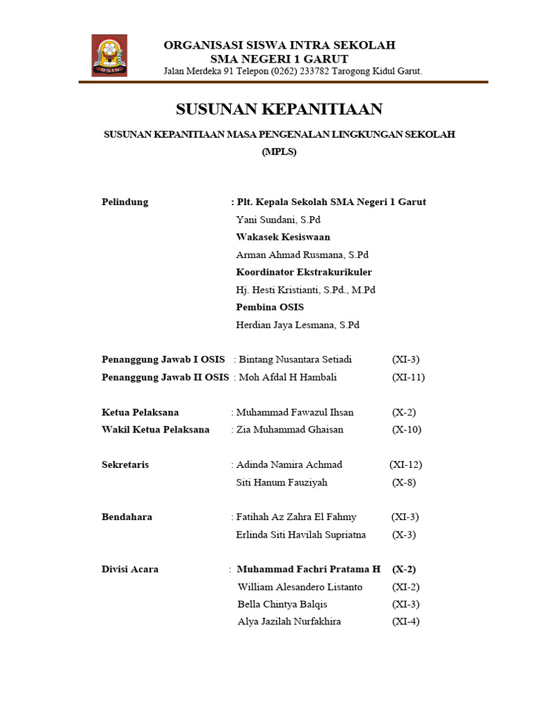 Susunan Kepanitiaan Pls 2024 | PDF