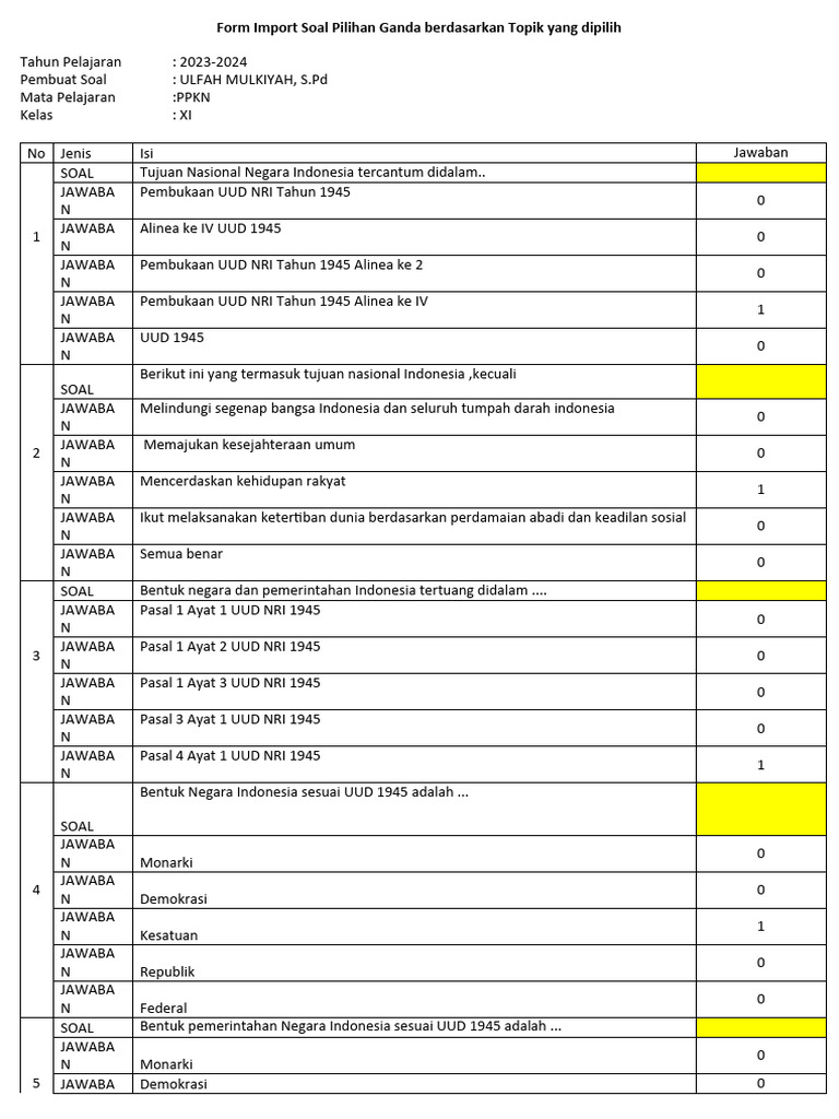 Soal Utama PKN Xi | PDF