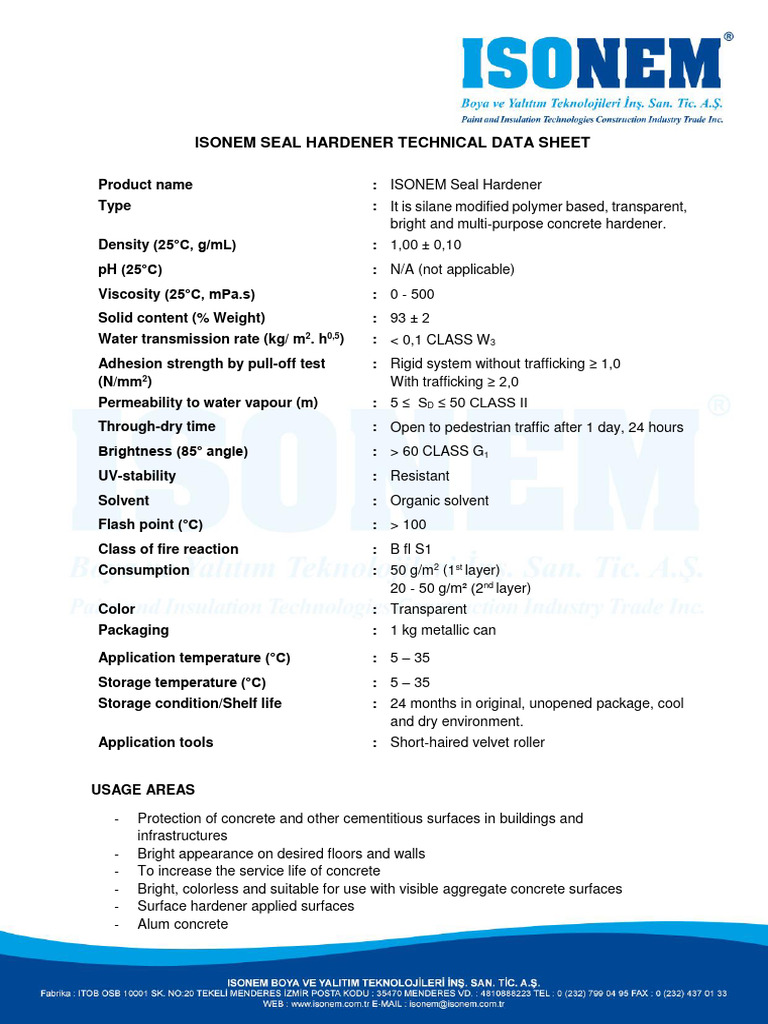 Tds - Isonem Seal Hardener | PDF | Concrete | Water