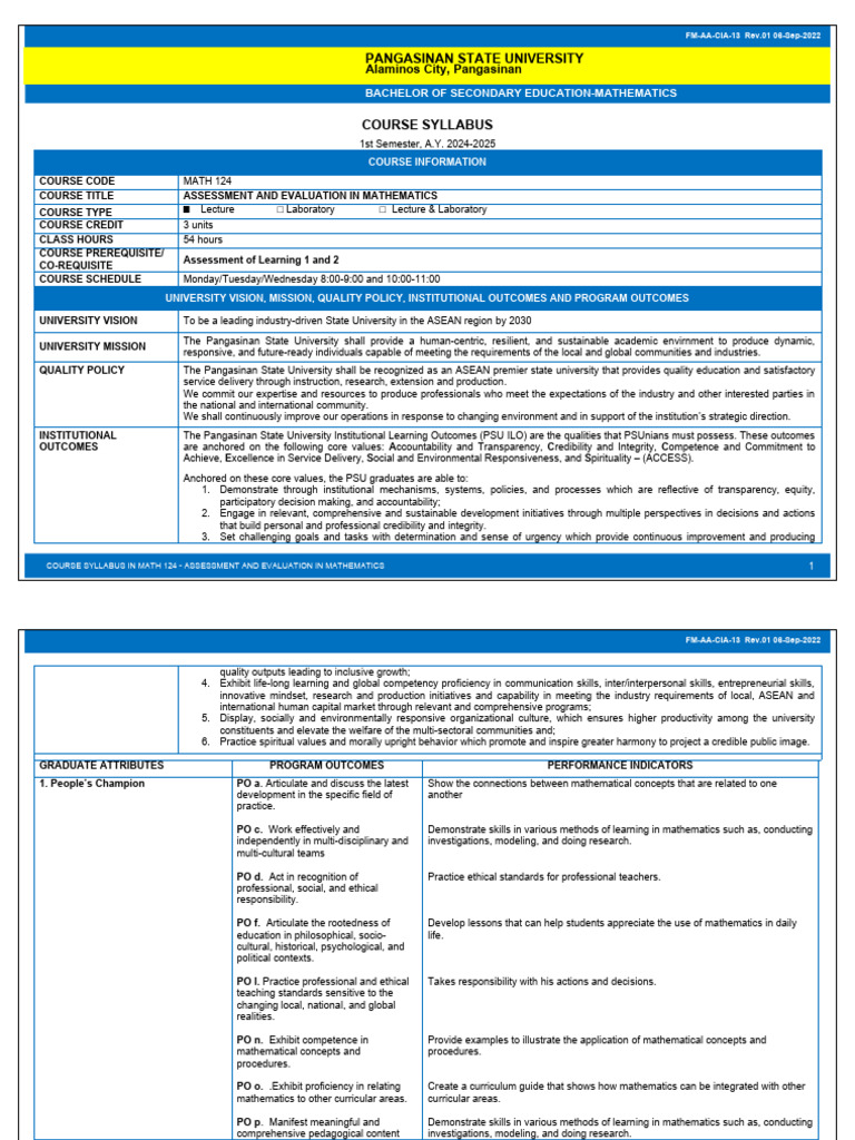 Assessment and Evaluation in Mathematics Syllabus | PDF | Educational Assessment | Curriculum