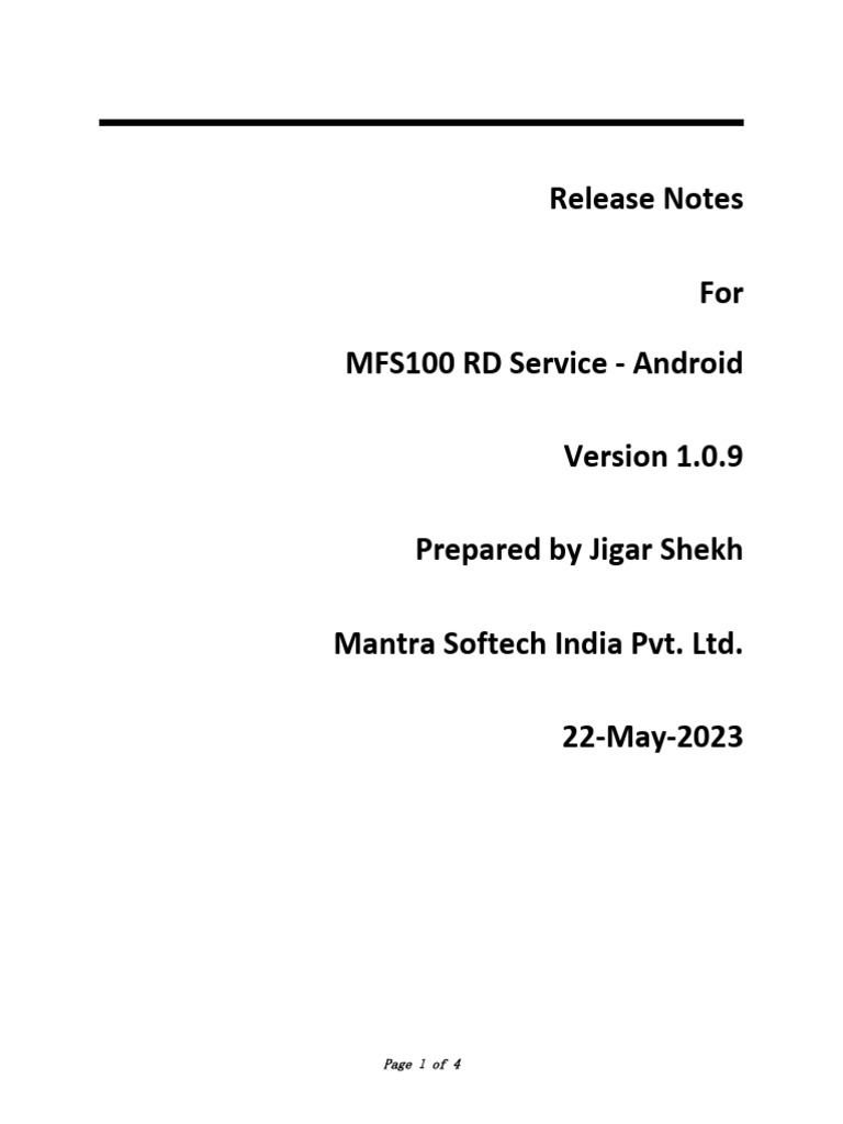 Android MFS100 ReleaseNotes 1.0.9 | PDF | Android (Operating System ...