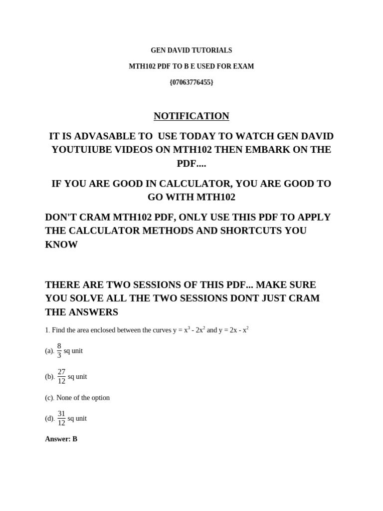 A. MTH102. Gen David PDF | PDF | Teaching Methods & Materials