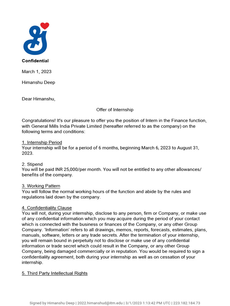 GM Offer Letter-Himanshu Deep - FinanceF4 | PDF | Intellectual Property ...