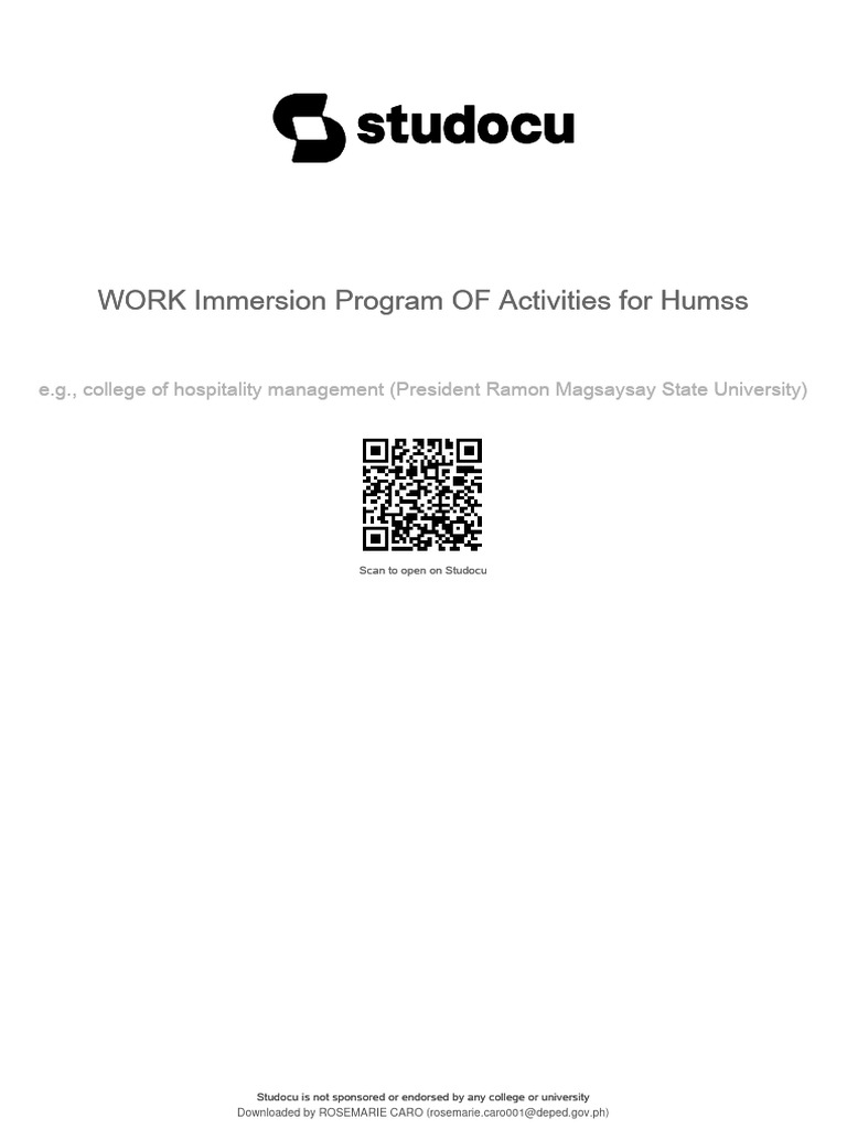 Work Immersion Curriculum Guide | PDF | Learning | Teachers