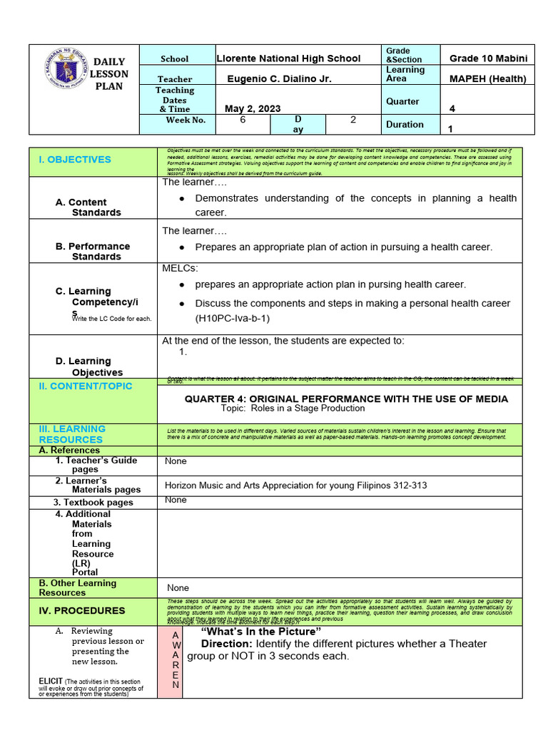 Q4 COT MAPEH 10 - Health (Allied Medical Professions) | PDF | Learning | Teachers