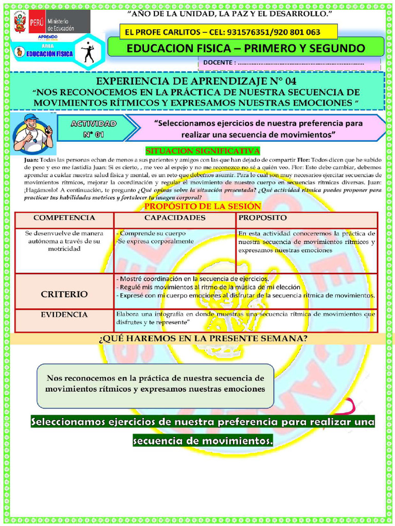 Experiencia de Aprendizaje #04 - Actividad #01 - 1ero y 2do - Educacion Fisica | PDF