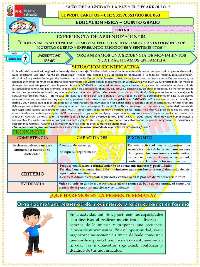 Experiencia de Aprendizaje #04 - Actividad #02 - 5to Grado - Educacion Fisica - 00001 | PDF