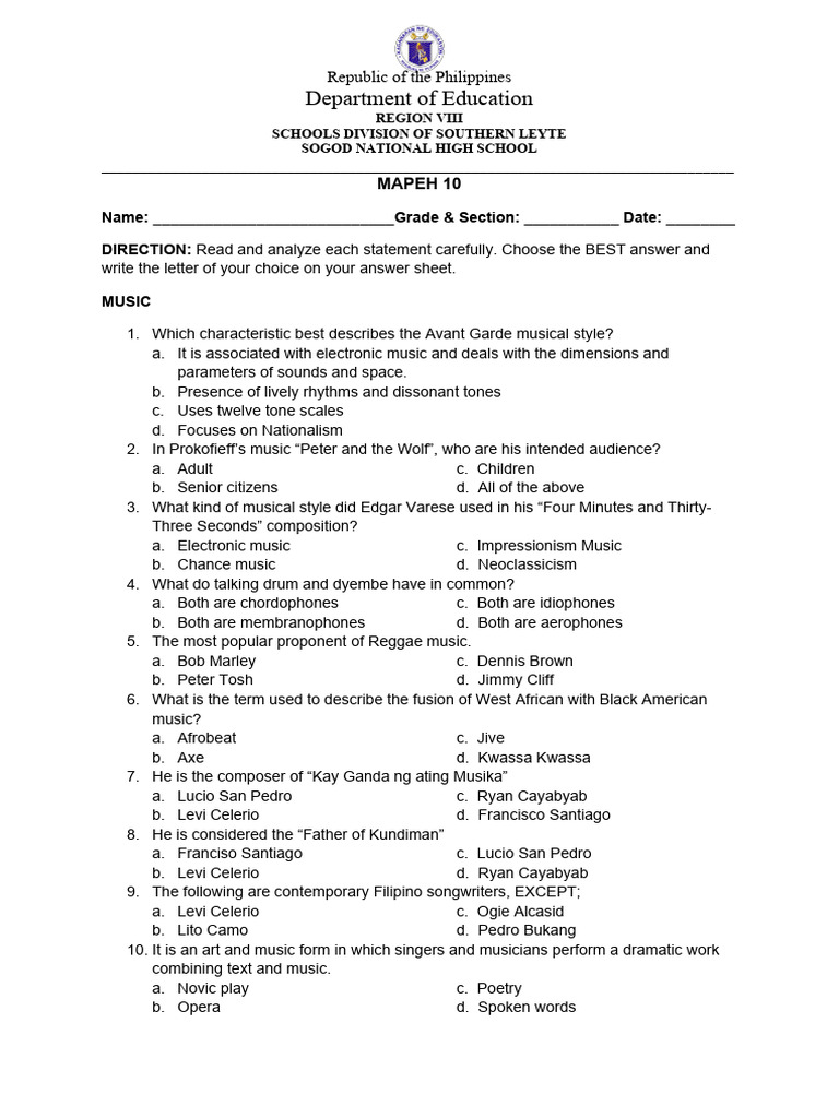 Pre-posttest With Key to Correction (Mapeh 10) | PDF | Body Mass Index ...