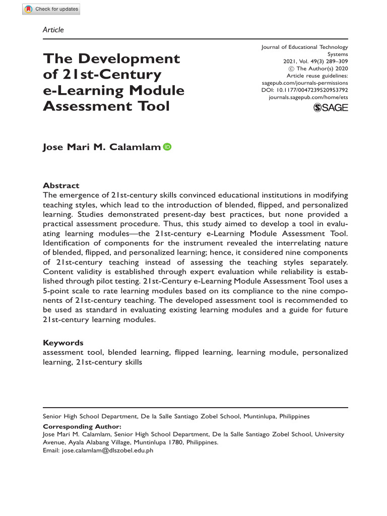 Calamlam 2020 The Development of 21st Century e Learning Module Assessment Tool | PDF | Learning ...
