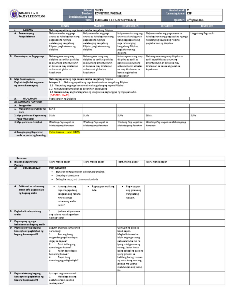 DLL - Esp 5 - Q3 - W1 | PDF