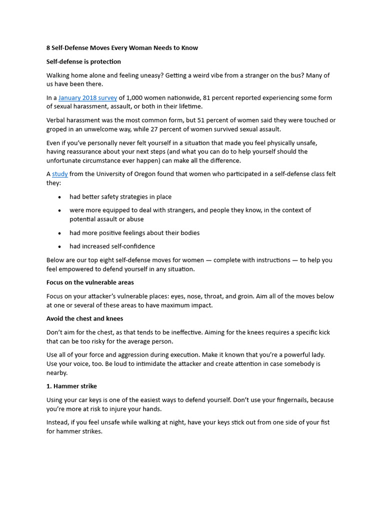 8 Basic Self-Defense Techniques | PDF | Self-Improvement