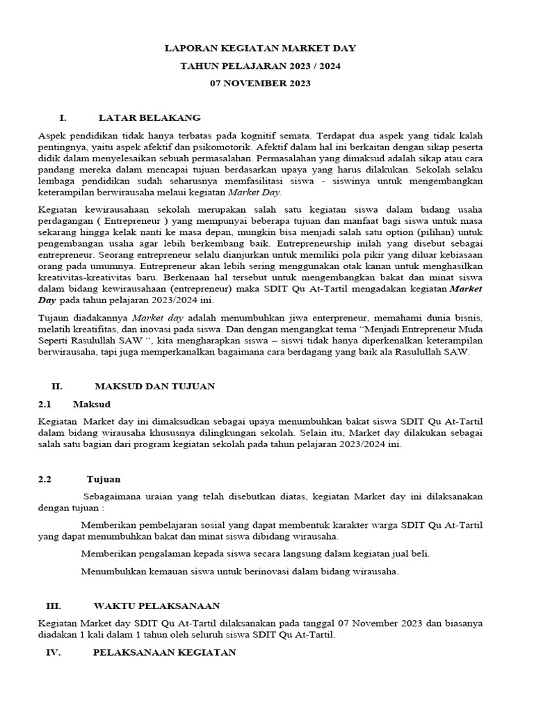 Laporan Kegiatan Market Day 2023 | PDF