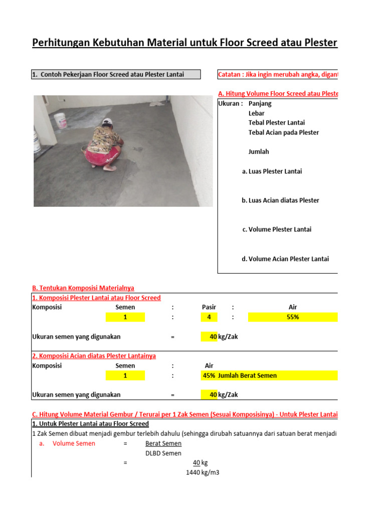 Materi Perhitungan Floor Screed Atau Plester Lantai | PDF