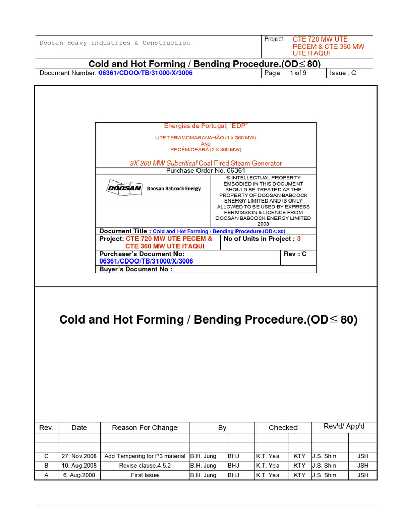 Cold & Hot Forming Procedure for UTE | PDF | Pipe (Fluid Conveyance ...