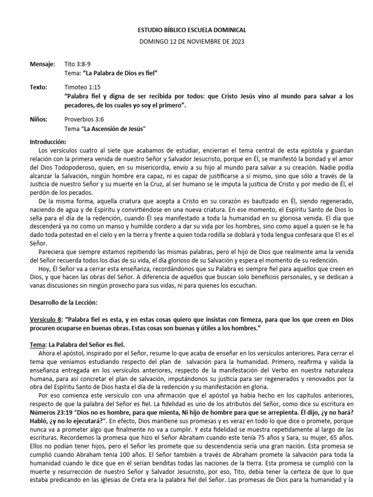 ESTUDIO BIBLICO - Tito 3 8-9 - 09 Noviembre 2023 | PDF | Cristo (título ...