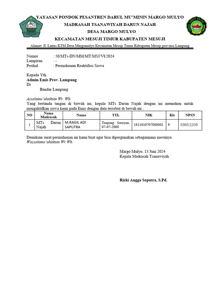 Permohonan Reaktif Ragil | PDF
