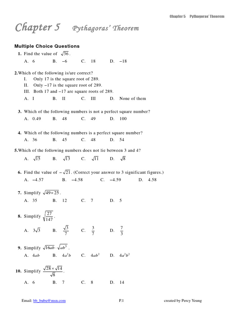 S2 CH 5 Pythagoras' Theorem | PDF | Square Root | Mathematical Concepts