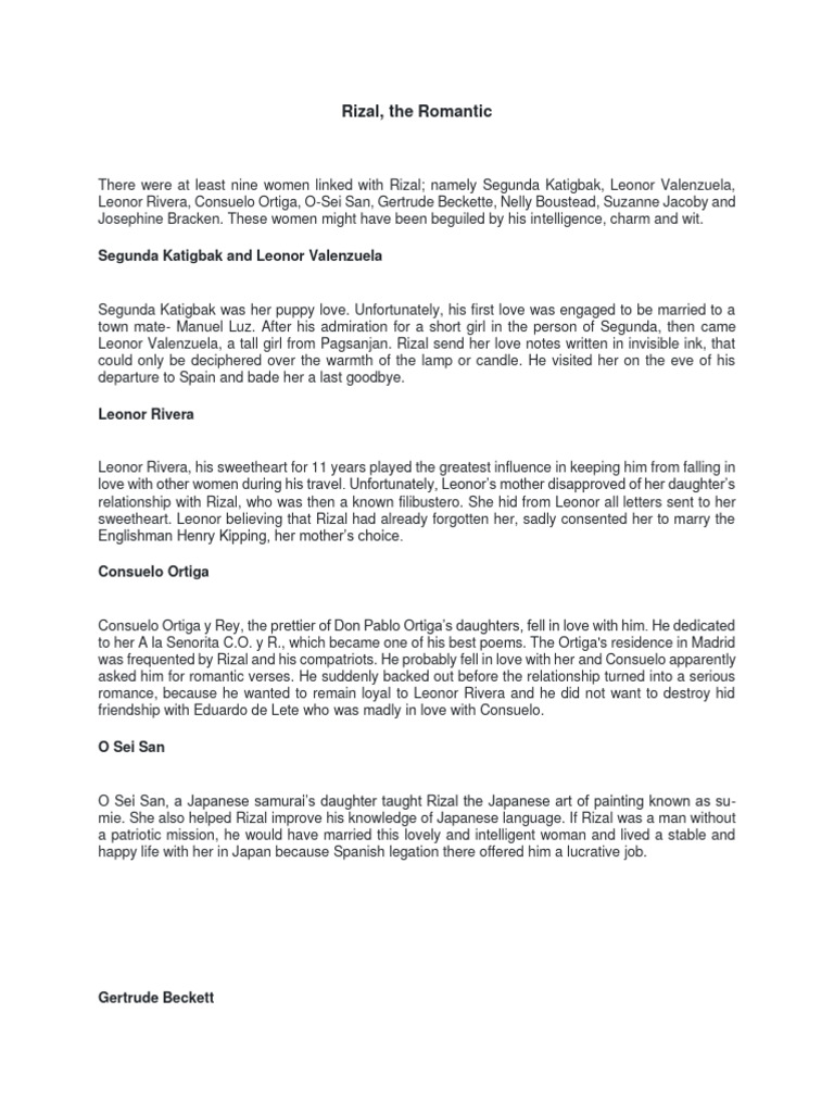 Rizal's Essay, Poem, Love Interests, and Polymath | PDF | Tagalog Language