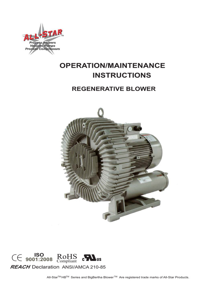 Regenerative Blower Operation Guide | PDF | Bearing (Mechanical ...