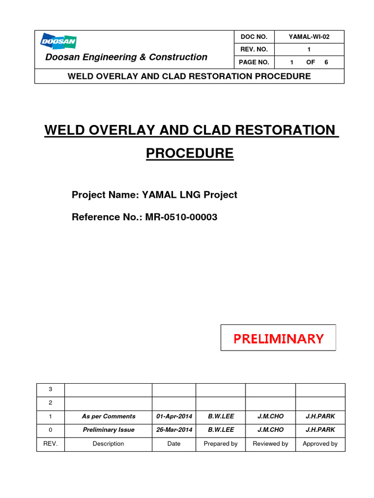 Weld Overlay Clad Restoration Procedure (Rev 1) | PDF | Welding | Construction