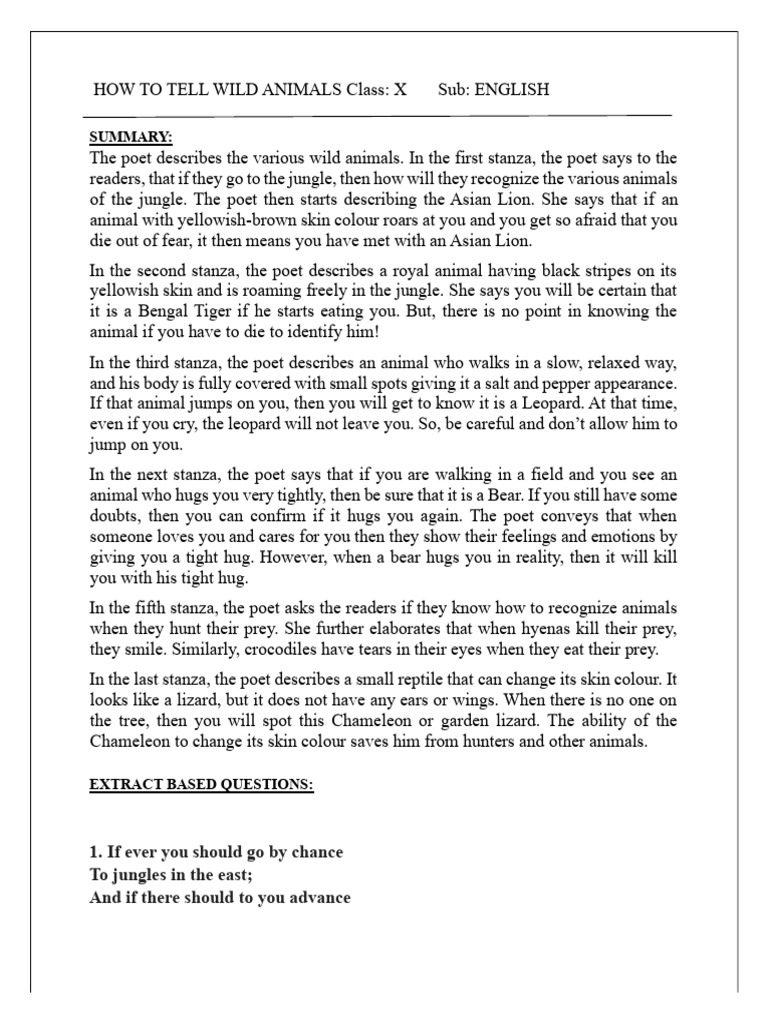 HOW TO TELL WILD ANIMALS Notes | PDF | Tiger | Lion