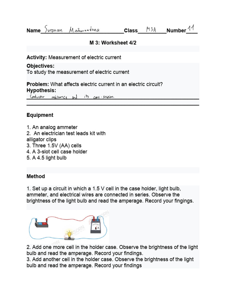 M3 Worksheet 6 Term 2 Measrement of An Electric Potential Difference ...