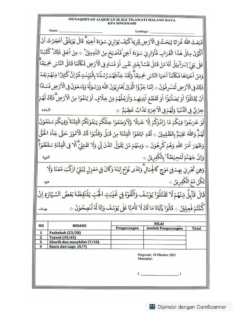 Soal Munaqosyah Juz 20 | PDF