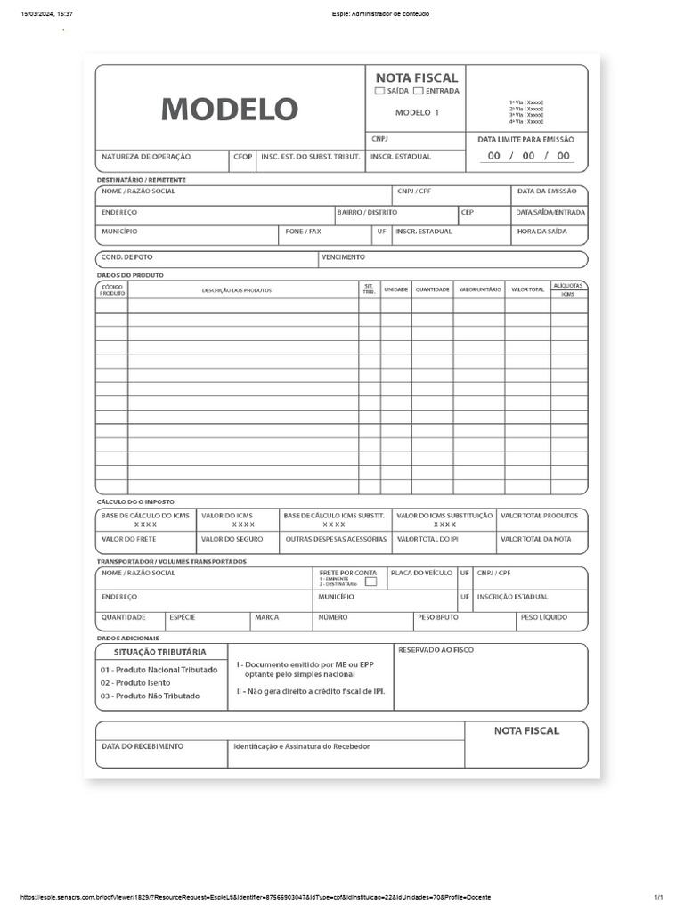 Modelo - Nota Fiscal | PDF
